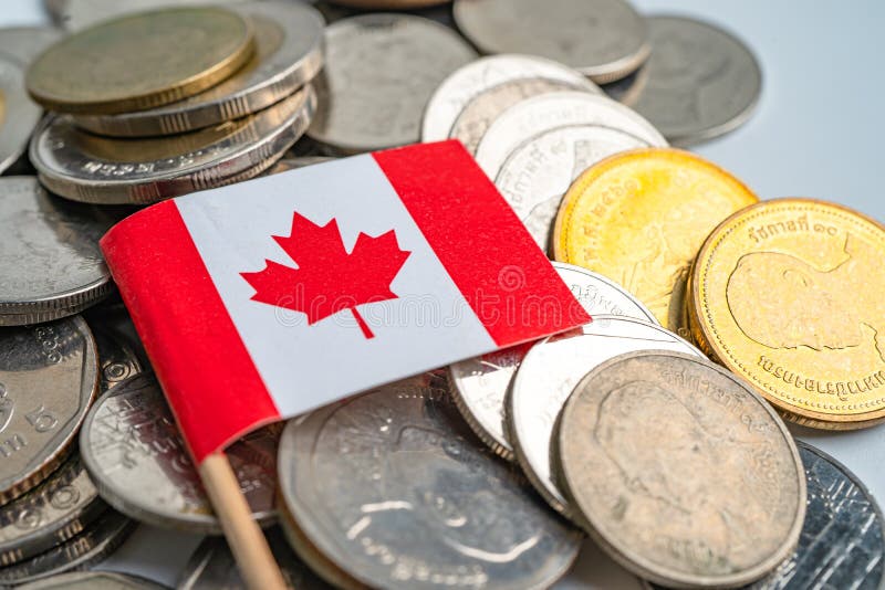 Stack of Coins with Canada Flag on White Background Stock Photo - Image ...