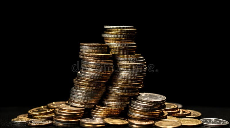 Stack of Coins. Cash Currency on a Black Background. Front View. AI ...