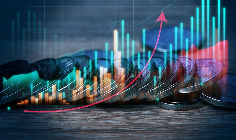 Stack of Coins and Chart with Increasing Indicators, High Income in ...