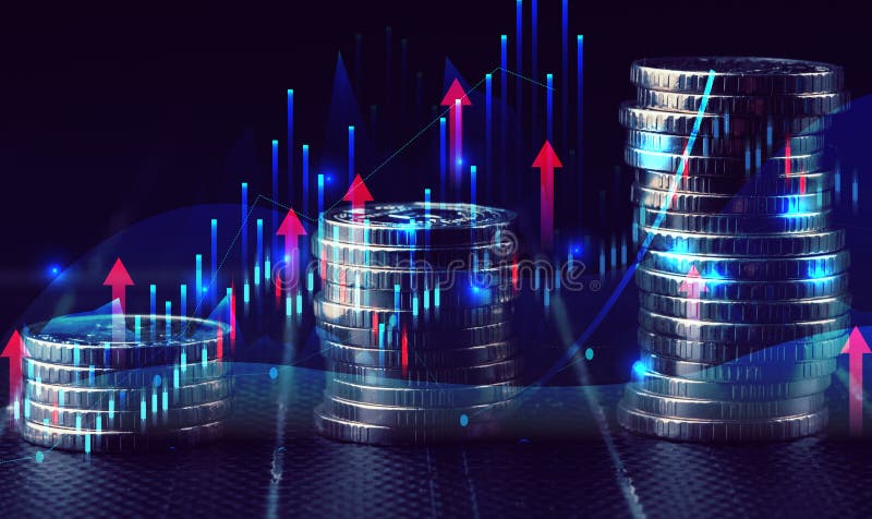 Stack of Coins and Chart with Increasing Indicators, High Income in ...