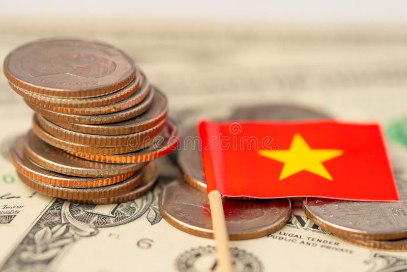 Stack Coins with China Flag on US Dollar Banknotes Stock Photo - Image ...