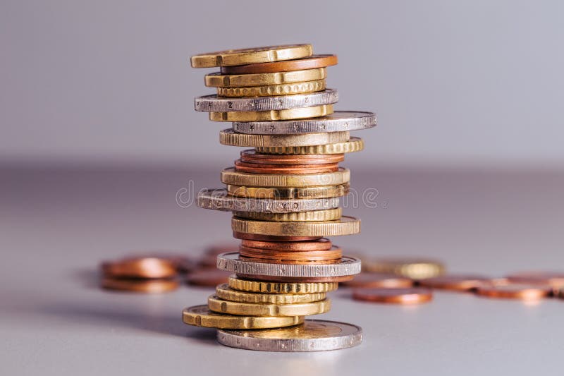 Stack of Coins Close Up. Euro Coins Stacked in a Pile with Soft Focus ...
