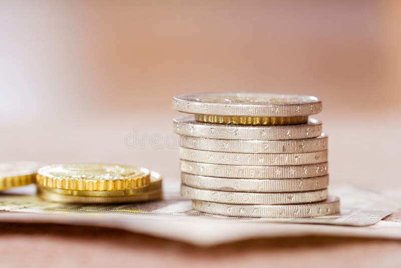 Stack of coins closeup stock photo. Image of bank, change - 87465574