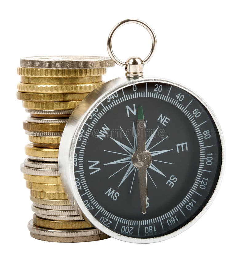 Stack of Coins with Compass Stock Image - Image of currency, compass ...