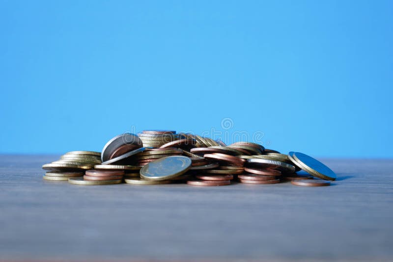 Coins Concept Save Money Blue Background Stock Photo - Image of home ...