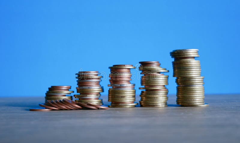 Coins Concept Save Money Blue Background Stock Image - Image of ...