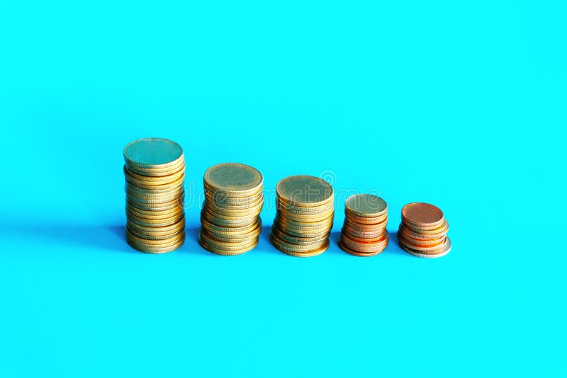 Stack Coins Concept Save Money and Blue Background Stock Photo - Image ...