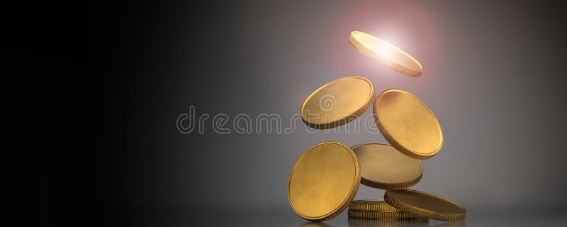 A Stack of Coins on a Dark Background. Gold Coins are Falling Stock ...