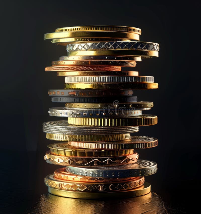 A Stack of Coins with Different Colors and Sizes Stock Illustration ...