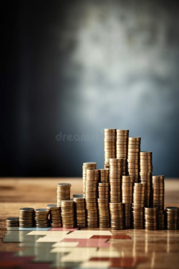 Stack of Coins Forming a Bar Graph on Table Stock Illustration ...