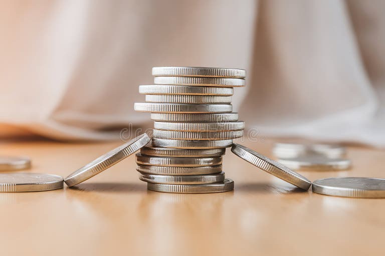 Stack of Coins Forming a Bridge on Wooden Surface Stock Illustration ...