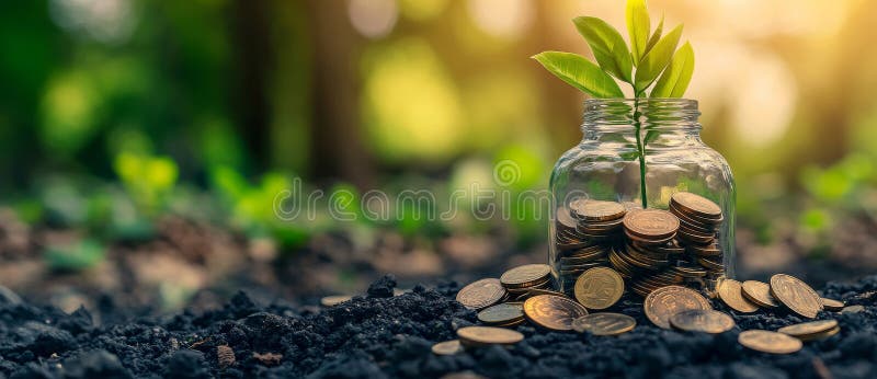 The Stack of Coins in a Glass Bottle Represents the Step Up Growth ...