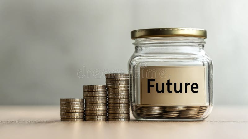 Stack of Coins and a Glass Jar with Labeled FUTURE Stock Illustration ...