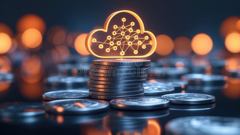 Stack of Coins with Glowing Cloud Network Icon Symbolizing Cloud ...