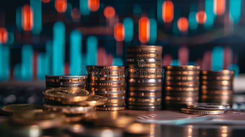 Stack of Coins with Graph Chart Growth Up Business Mark Stock ...