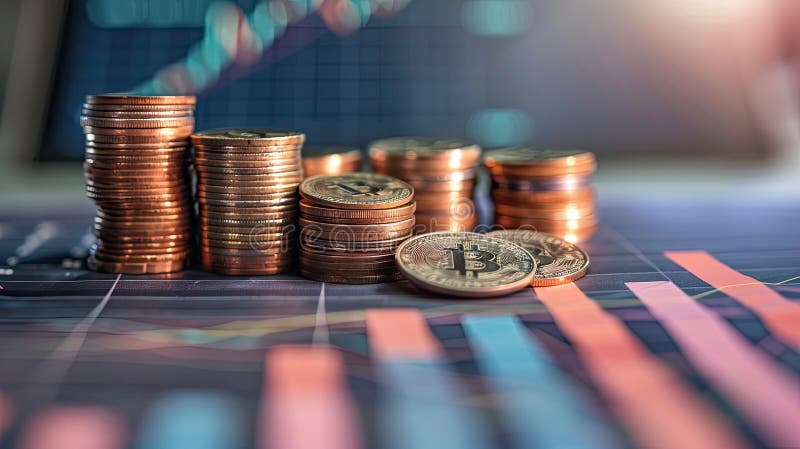 Abstract Picture of Bunch of Coins with Graph Chart Growth Up Stock ...