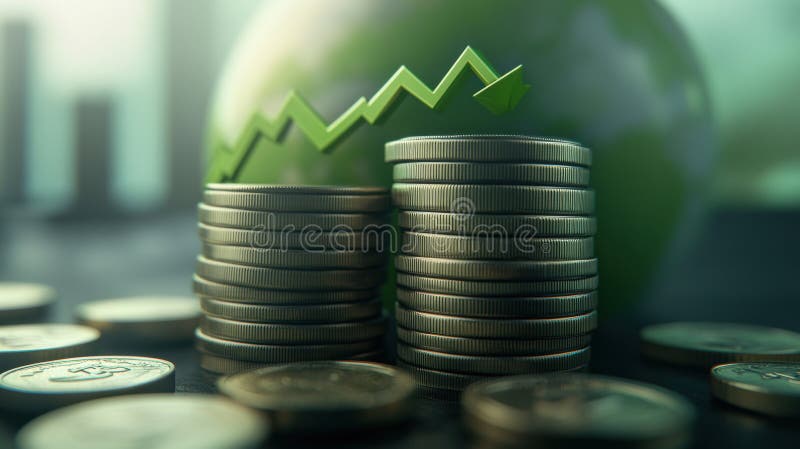 A Stack of Coins with a Green Arrow Pointing Up, AI Stock Image - Image ...