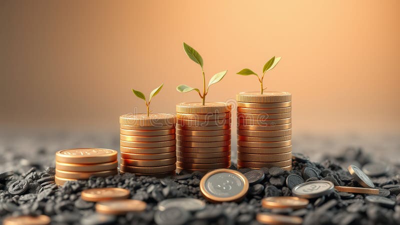 Stack of Coins with Growing Plant. Concept for Saving Money Stock Image ...