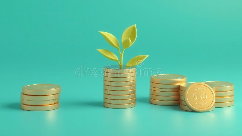 Stack of Coins with Growing Plant. Concept for Saving Money Stock Image ...