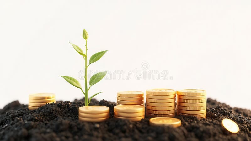 Stack of Coins with Growing Plant. Concept for Saving Money Stock Image ...