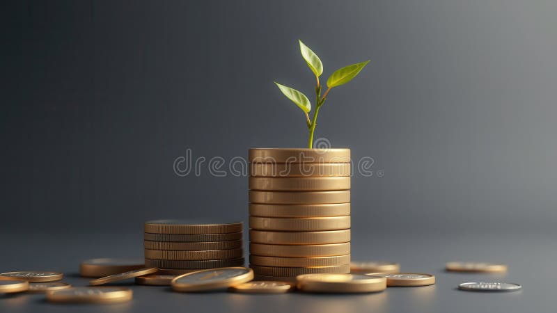 Stack of Coins with Growing Plant. Concept for Saving Money Stock Image ...