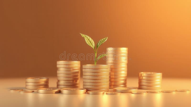 Stack of Coins with Growing Plant. Concept for Saving Money Stock Image ...