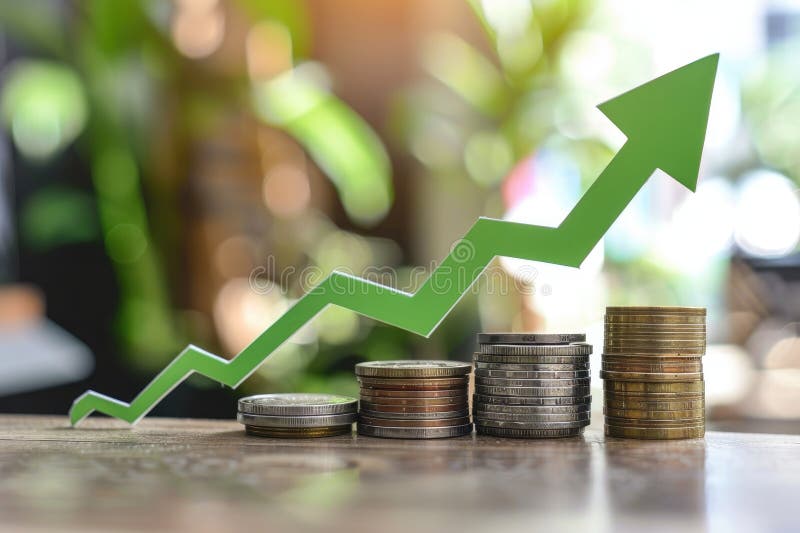 Stack of Coins with a Growth Arrow, Representing Financial Progress ...