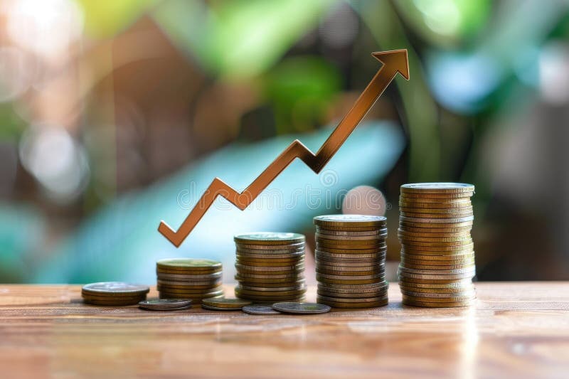 Stack of Coins with a Growth Arrow, Representing Financial Progress ...