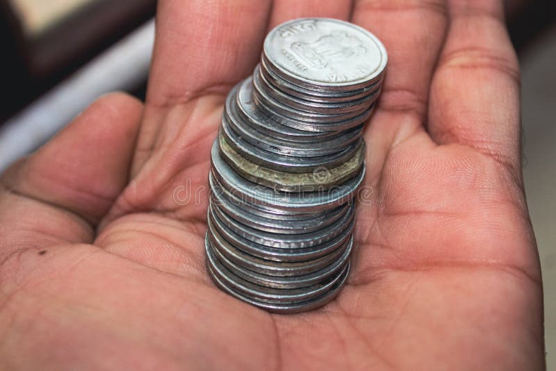 Stack of Coins in Held in Hand Stock Image - Image of business, coins ...