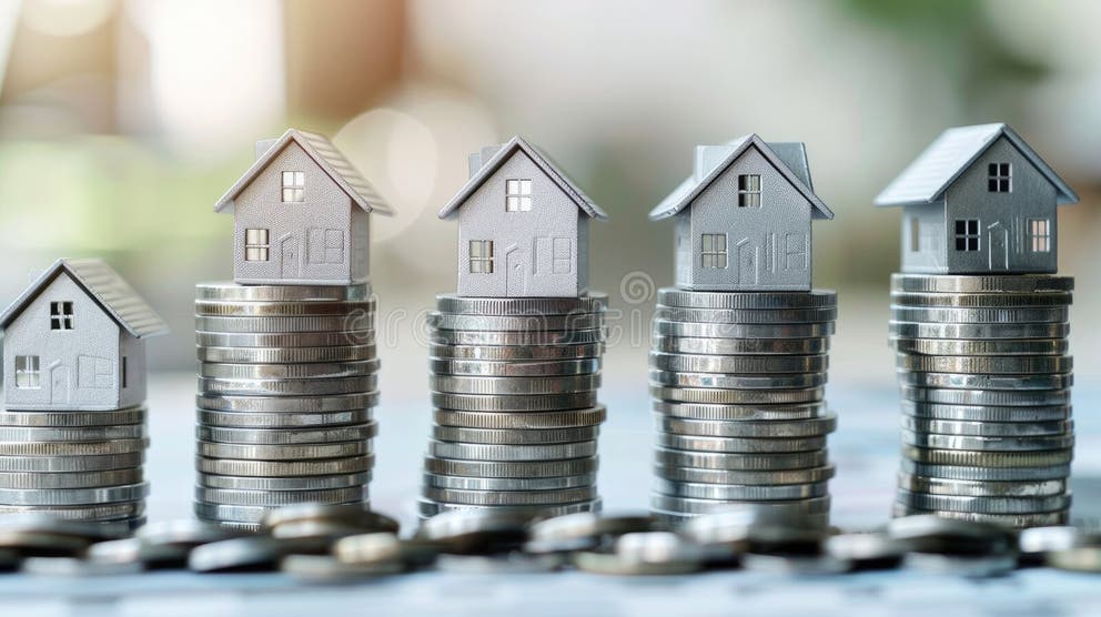A Stack of Coins with a House on Each Coin. AIG51A Stock Photo - Image ...
