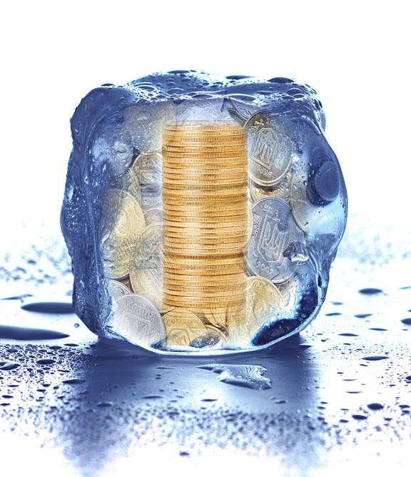 Stack of Coins in the Ice Cube Stock Image - Image of banking ...