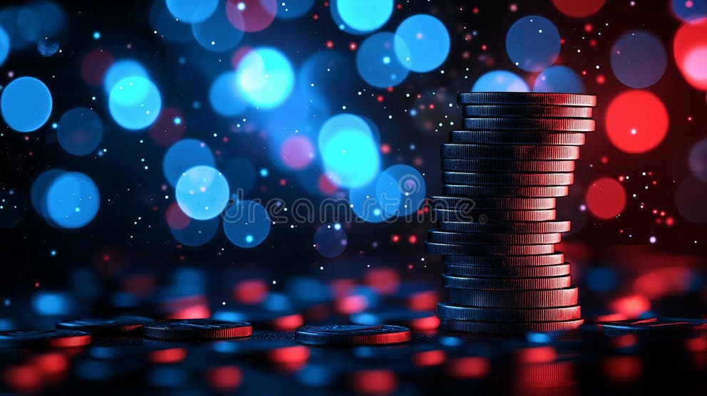Stack of Coins Illuminated by Colorful Bokeh Lights Creates Striking ...