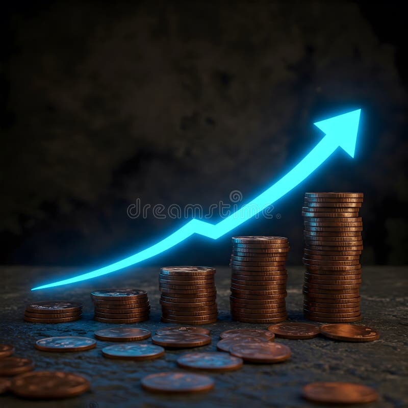 A Stack of Coins Increases in Height from Left To Right, with a Glowing ...