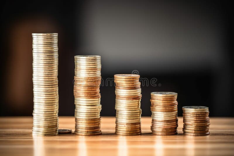 Stack of Coins Increasing in Height on a Desk Stock Photo - Image of ...