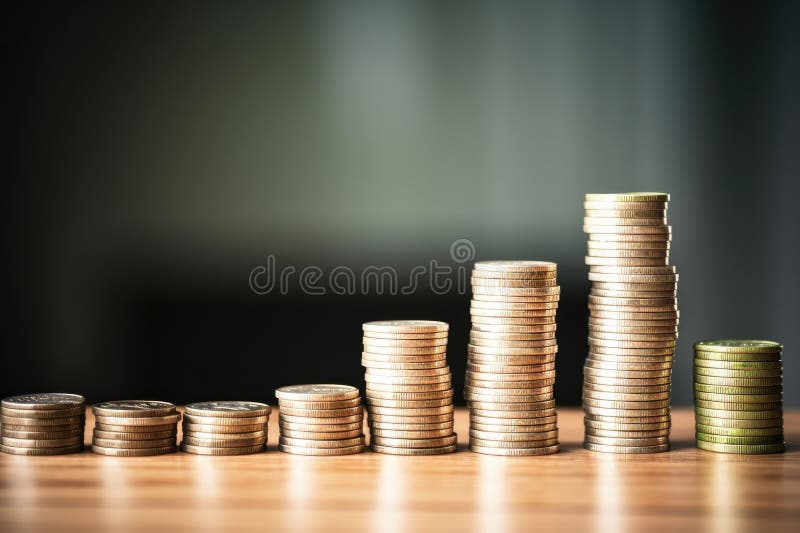 Stack of Coins Increasing in Height on a Desk Stock Illustration ...
