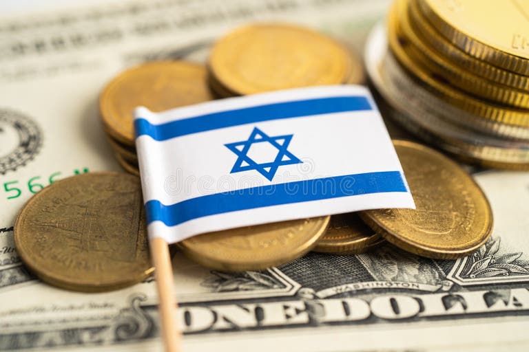 Stack of Coins with Israel Flag and US Dollar Banknotes Stock Image ...