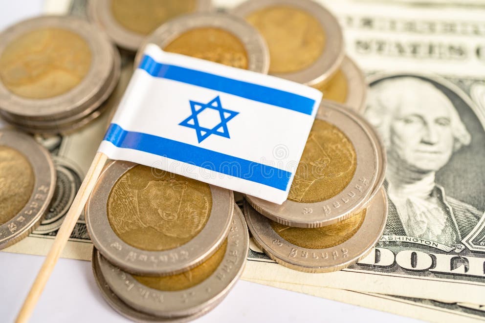 Stack of Coins with Israel Flag and US Dollar Banknotes Stock Image ...
