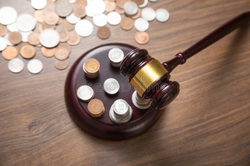 Stack of Coins with Judge Gavel Stock Image - Image of alimony ...