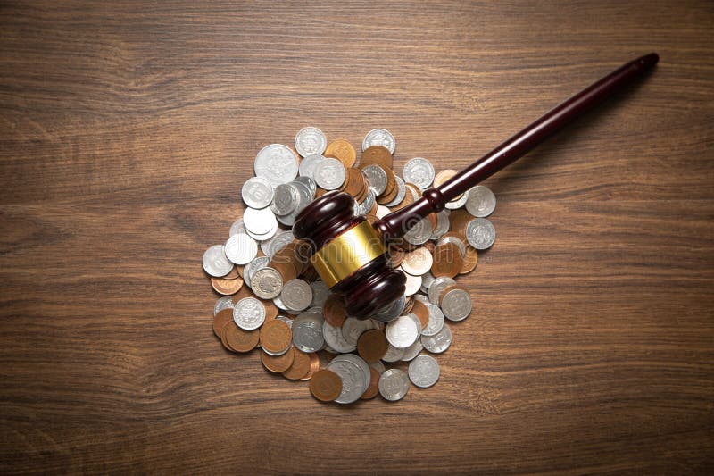 Stack of Coins with Judge Gavel Stock Photo - Image of mallet, finance ...