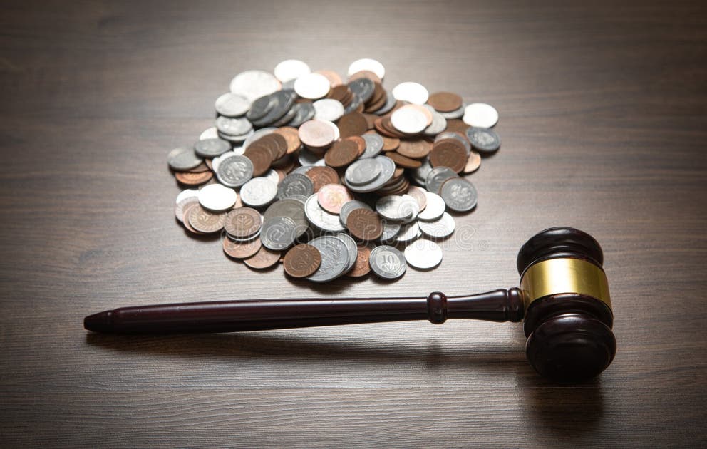Stack of Coins with Judge Gavel Stock Photo - Image of judge, coin ...