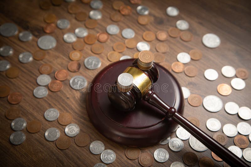 Stack of Coins with Judge Gavel Stock Image - Image of financial, judge ...