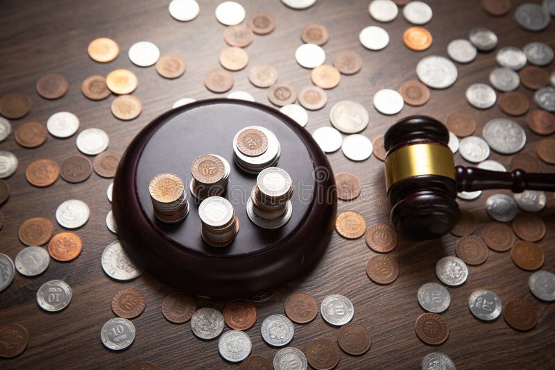 Stack of Coins with Judge Gavel Stock Image - Image of judge ...