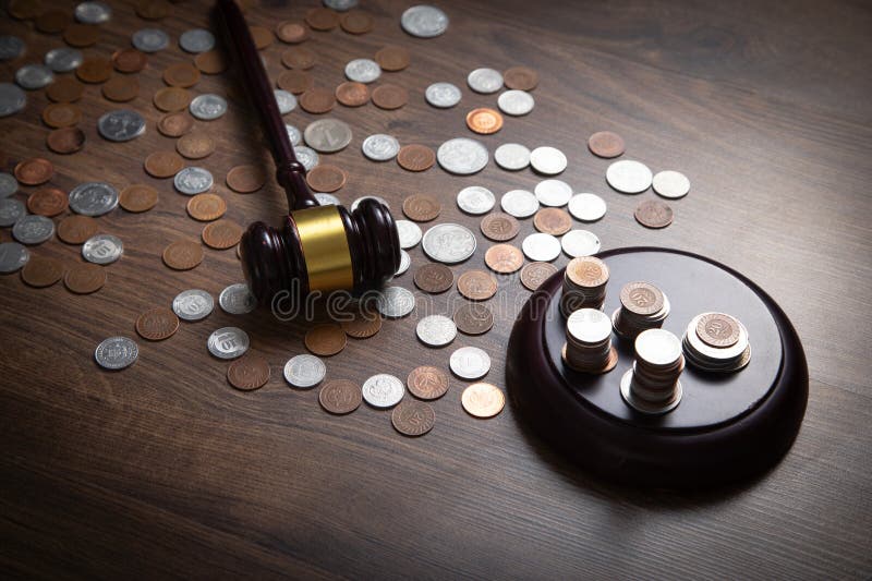 Stack of Coins with Judge Gavel Stock Image - Image of stack, legal ...