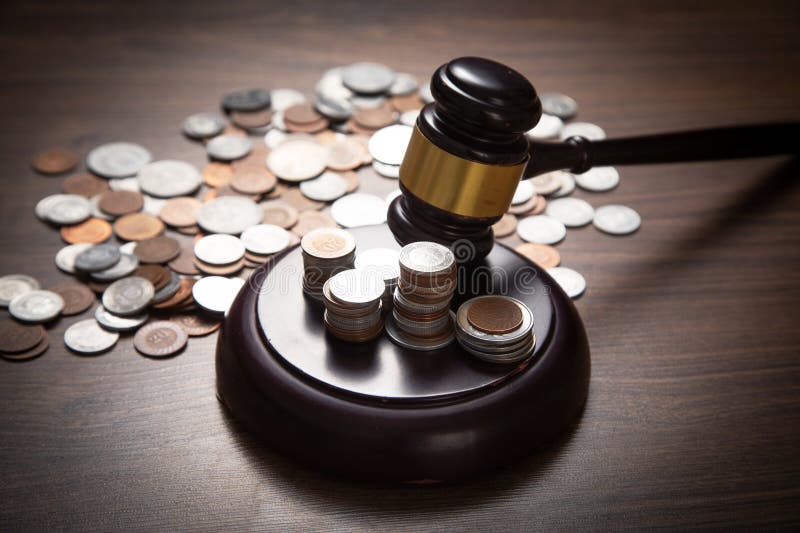 Stack of Coins with Judge Gavel Stock Image - Image of financial ...