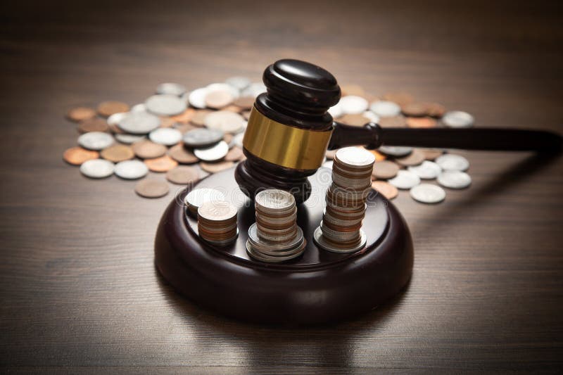 Stack of Coins with Judge Gavel Stock Photo - Image of judgement, coin ...