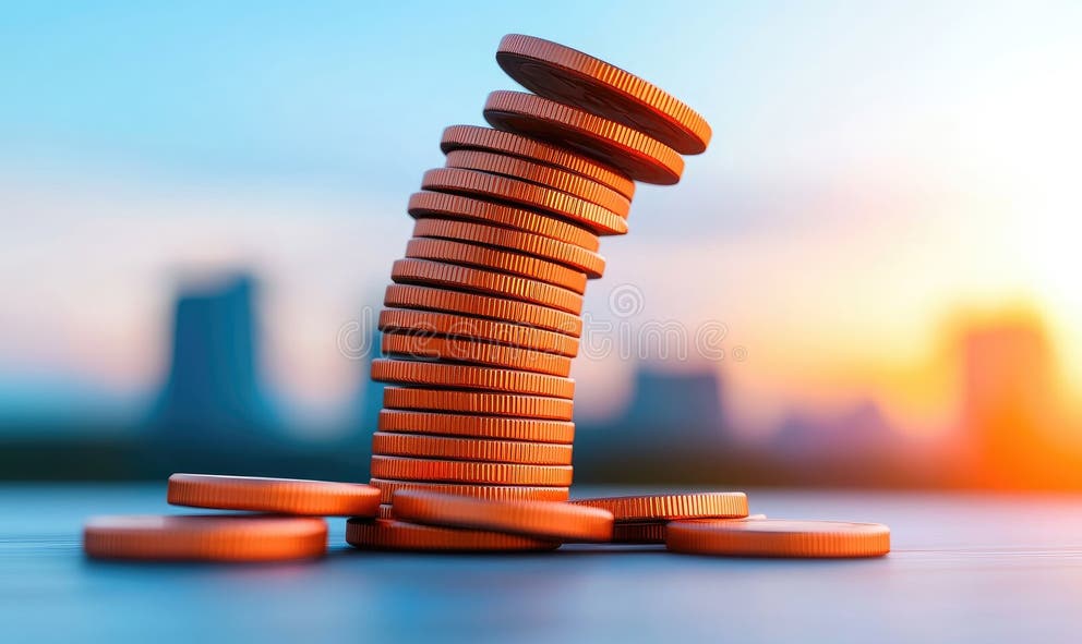 A Stack of Coins Leaning Slightly, Symbolizing Growth and Finance ...
