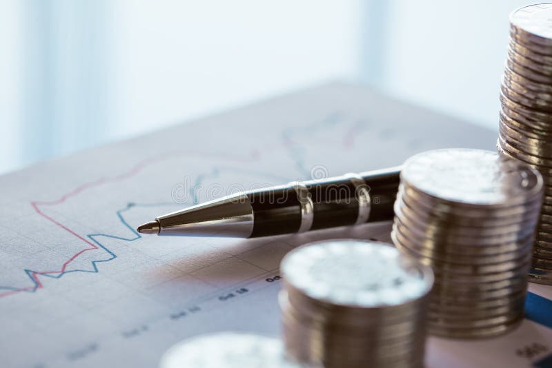 Stack of Coins with Line Chart Stock Photo - Image of market, progress ...