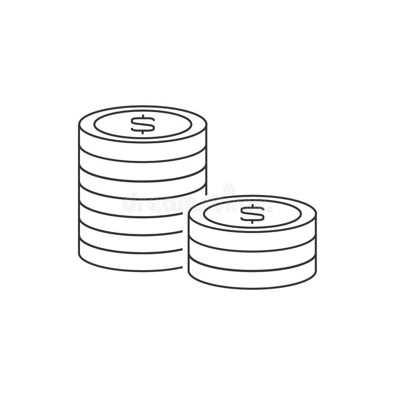 Stack of Coins Outline Icon on White Background Stock Vector ...