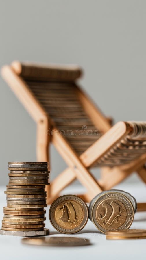 A Stack of Coins Neatly Arranged Next To a Chair in a Room Stock Image ...