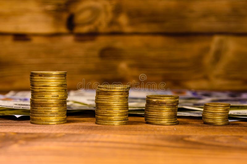 Stack Coins One Hundred Dollar Bills Rustic Wooden Table Stock Photos ...